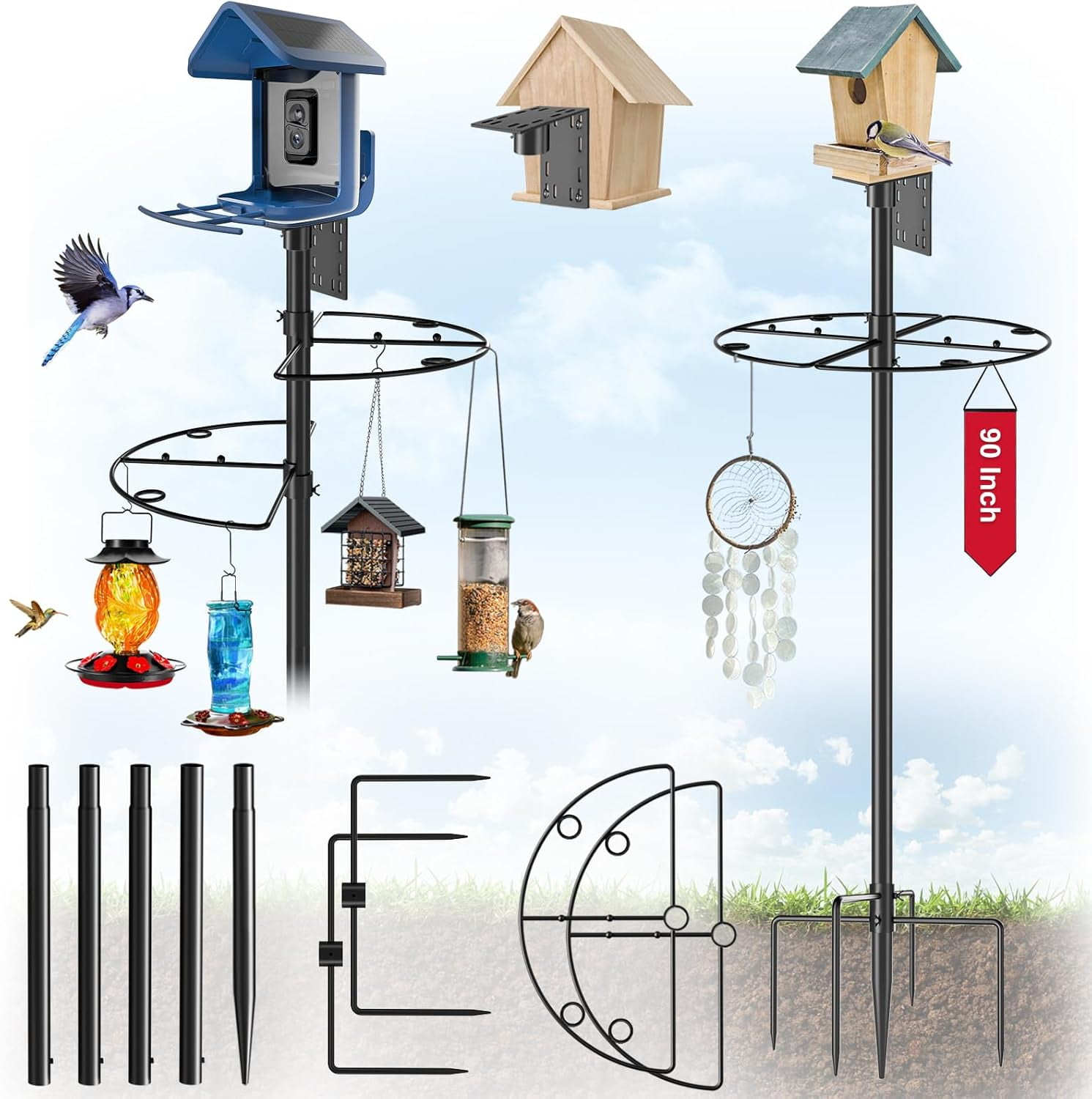 Bird Feeder Pole Stand - 90 inch Height Bird Feeding Station with ...