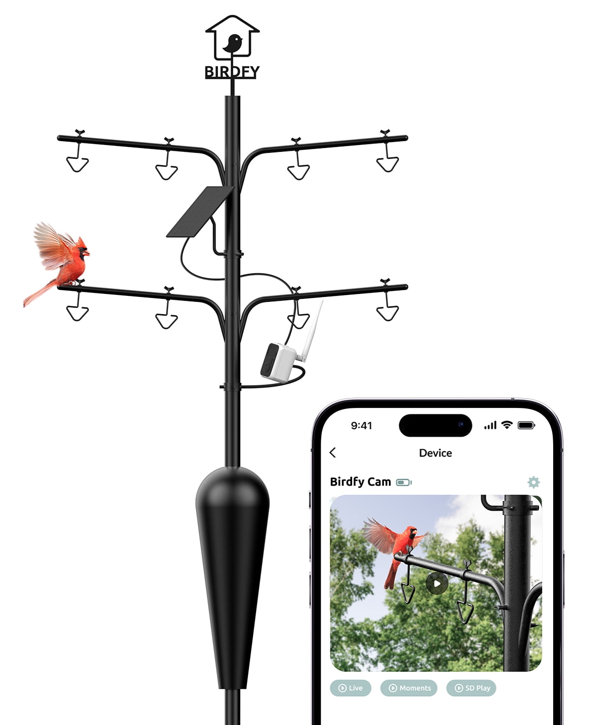 Netvue Birdfy Smart Wireless Outdoor Solar Powered Bird Feeder Pole ...
