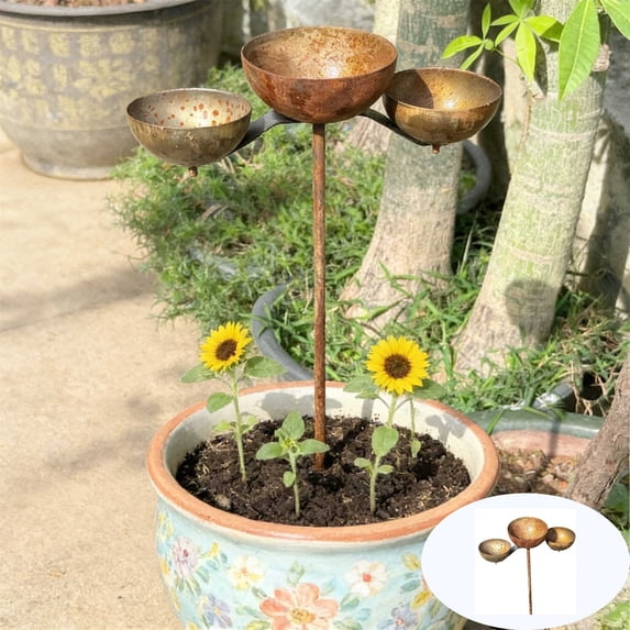 Bird Feeder Rain Water Catcher Metal Garden Stake Vintage Rustproof ...