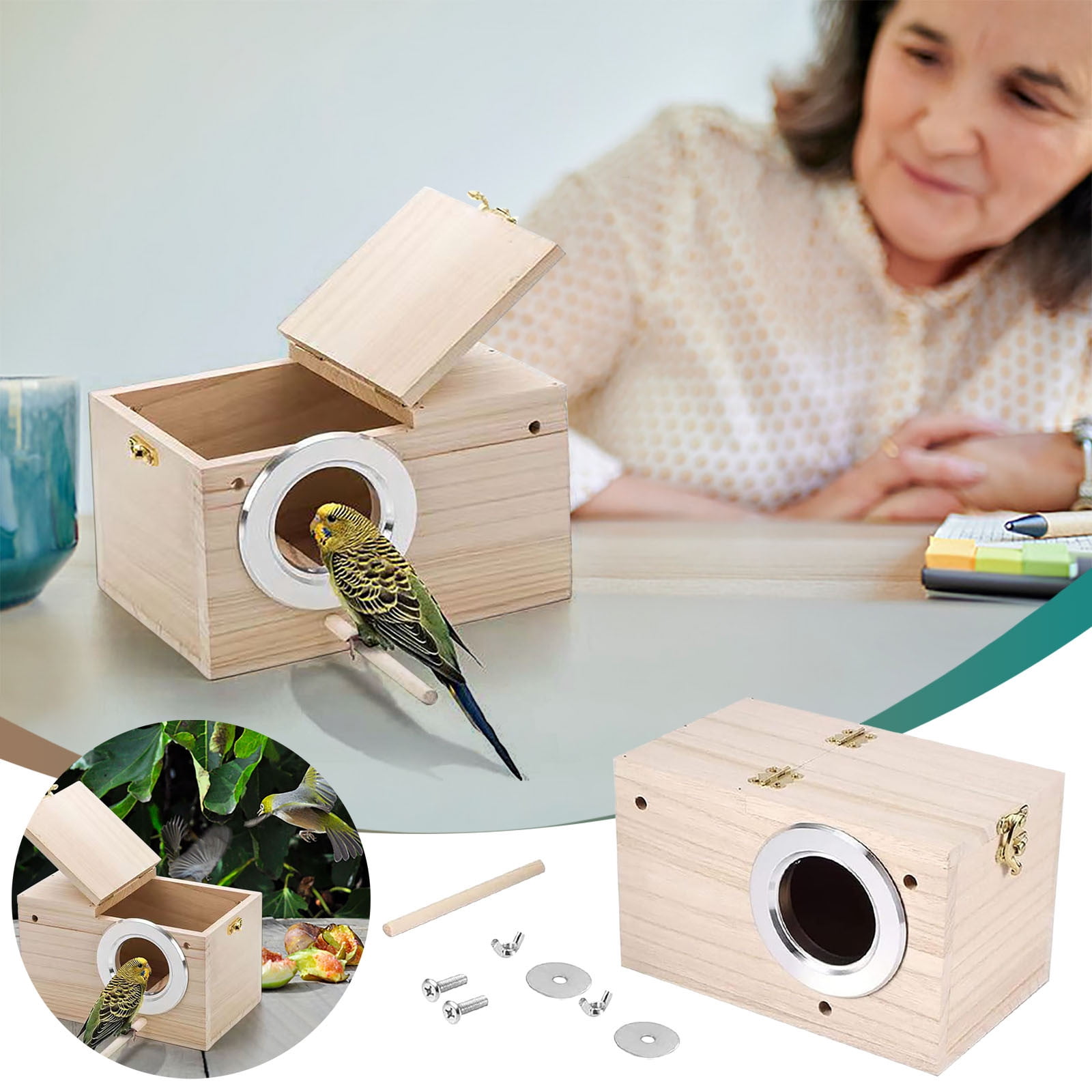 Bird Feeder Solid Wood Parrot Breeding Box Budgie Peony Bird Supplies ...