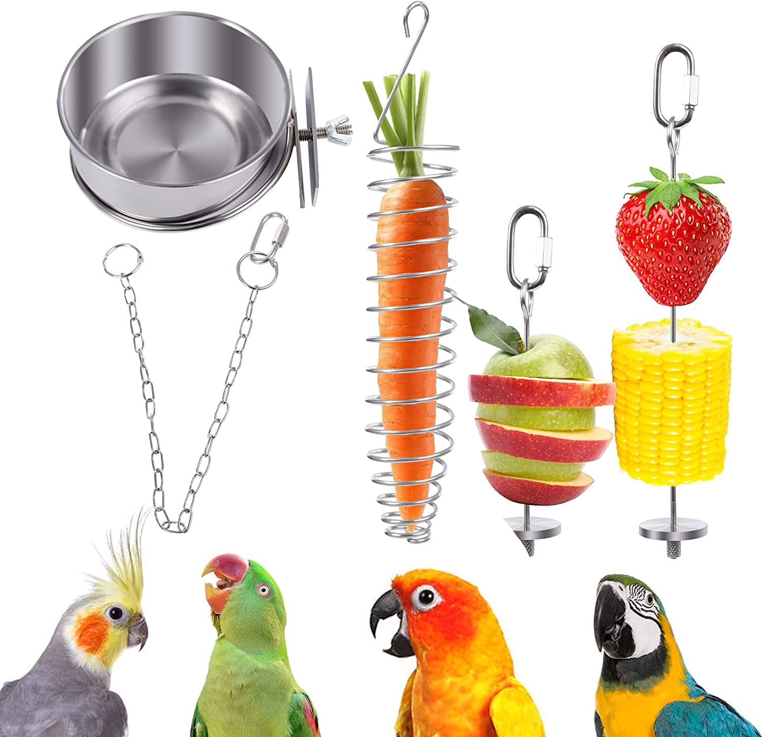 Bird Feeder Toy, Stainless Steel Small Animal Fruit Vegetable Stick ...