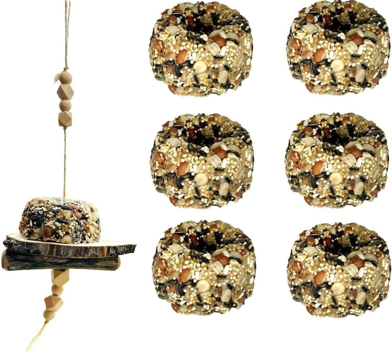 Bird Feeder with Lucky Wooden Charms and Cedar Slice + 6 Bird Feed ...