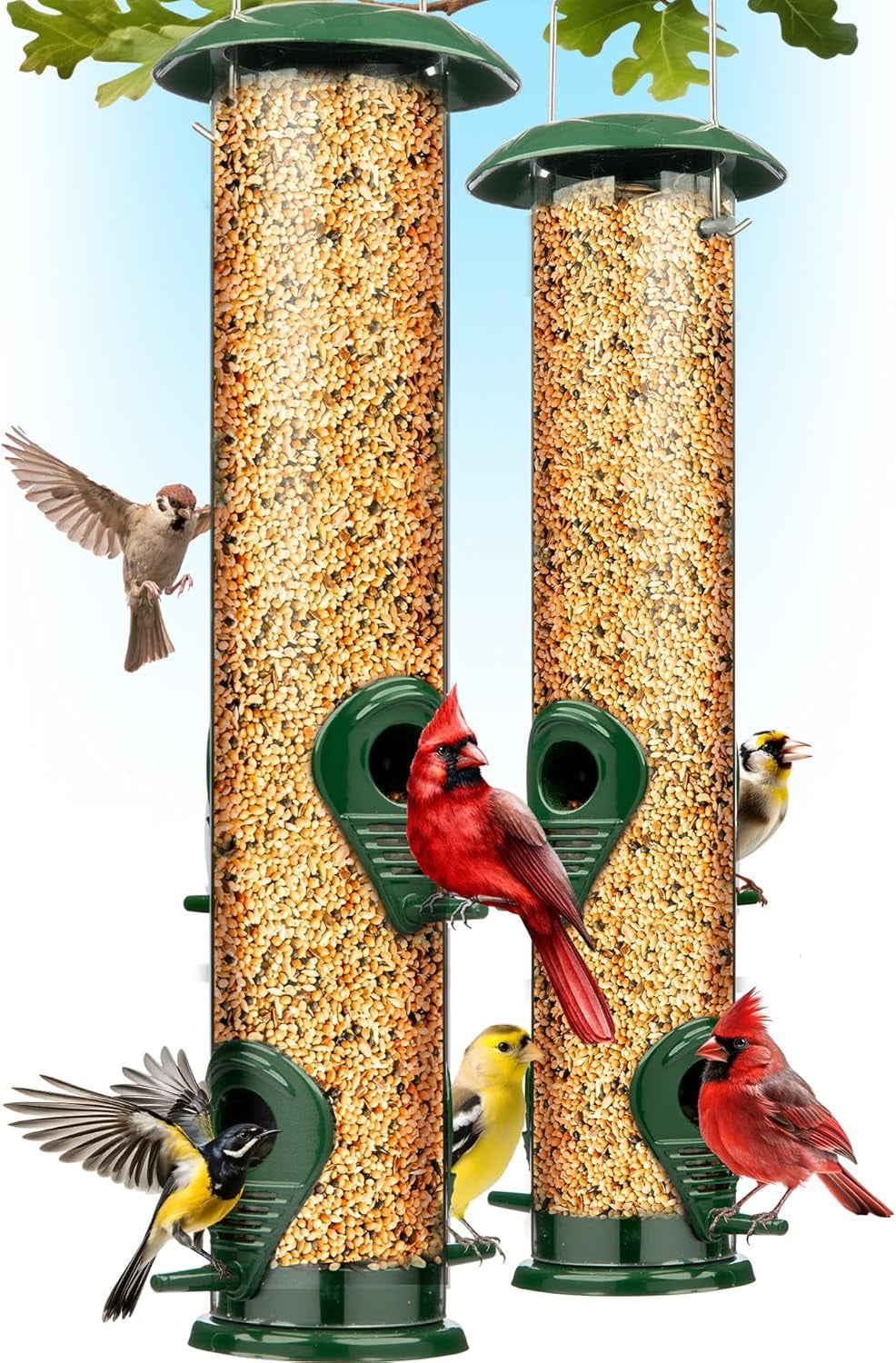 Bird Feeders for Outdoors (Brushed Metal Copper) Squirrel Proof Hanging ...