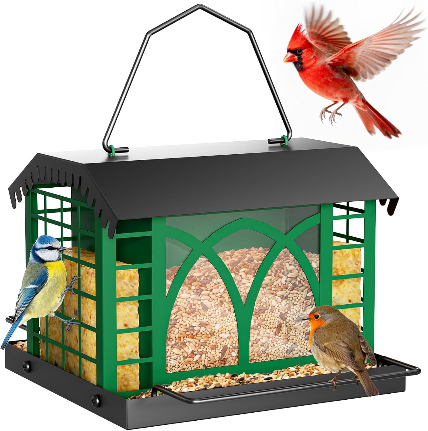 Bird Feeders for Outdoors Hanging, Metal Bird Feeder with Double Suet ...