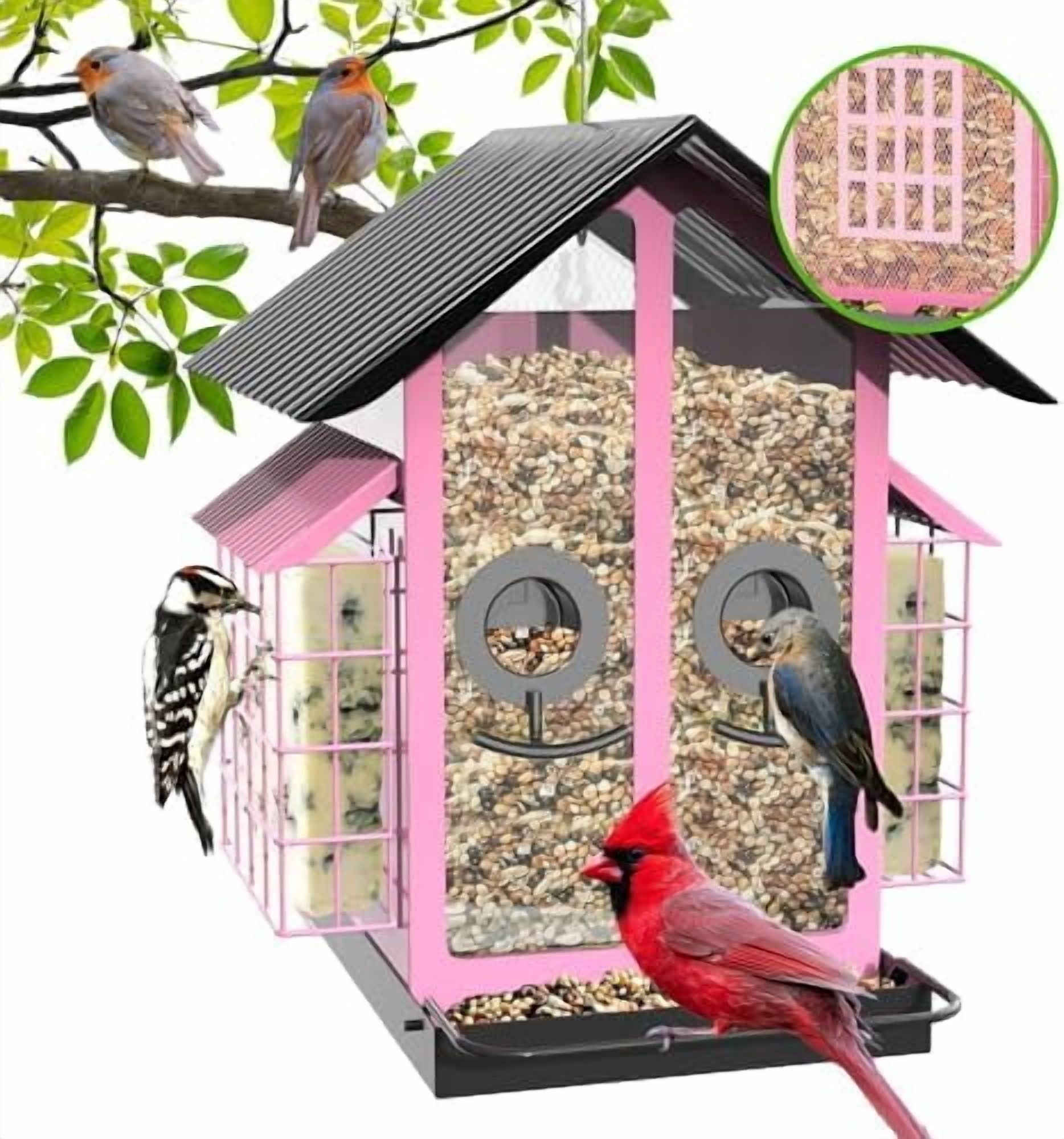 Bird Feeders for Outdoors, Metal Bird Feeder with Double Suet Cage ...