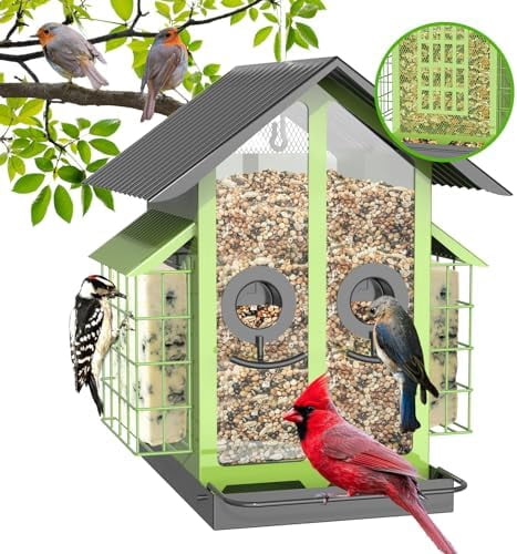 Bird Feeders for Outdoors, Metal Bird Feeder with Double Suet Cage ...