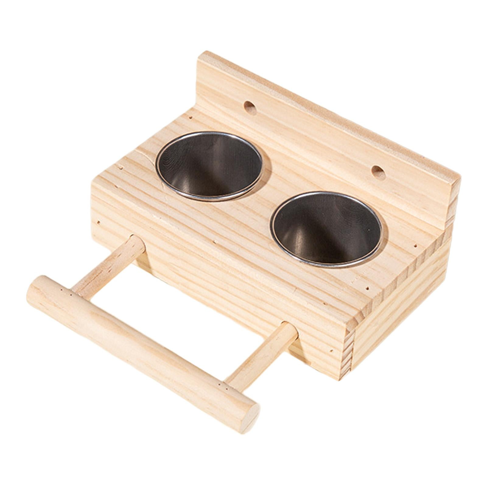 Bird Feeding Dish Cups, Parrots Feeding Dish Cups, Wooden Perch Stand ...