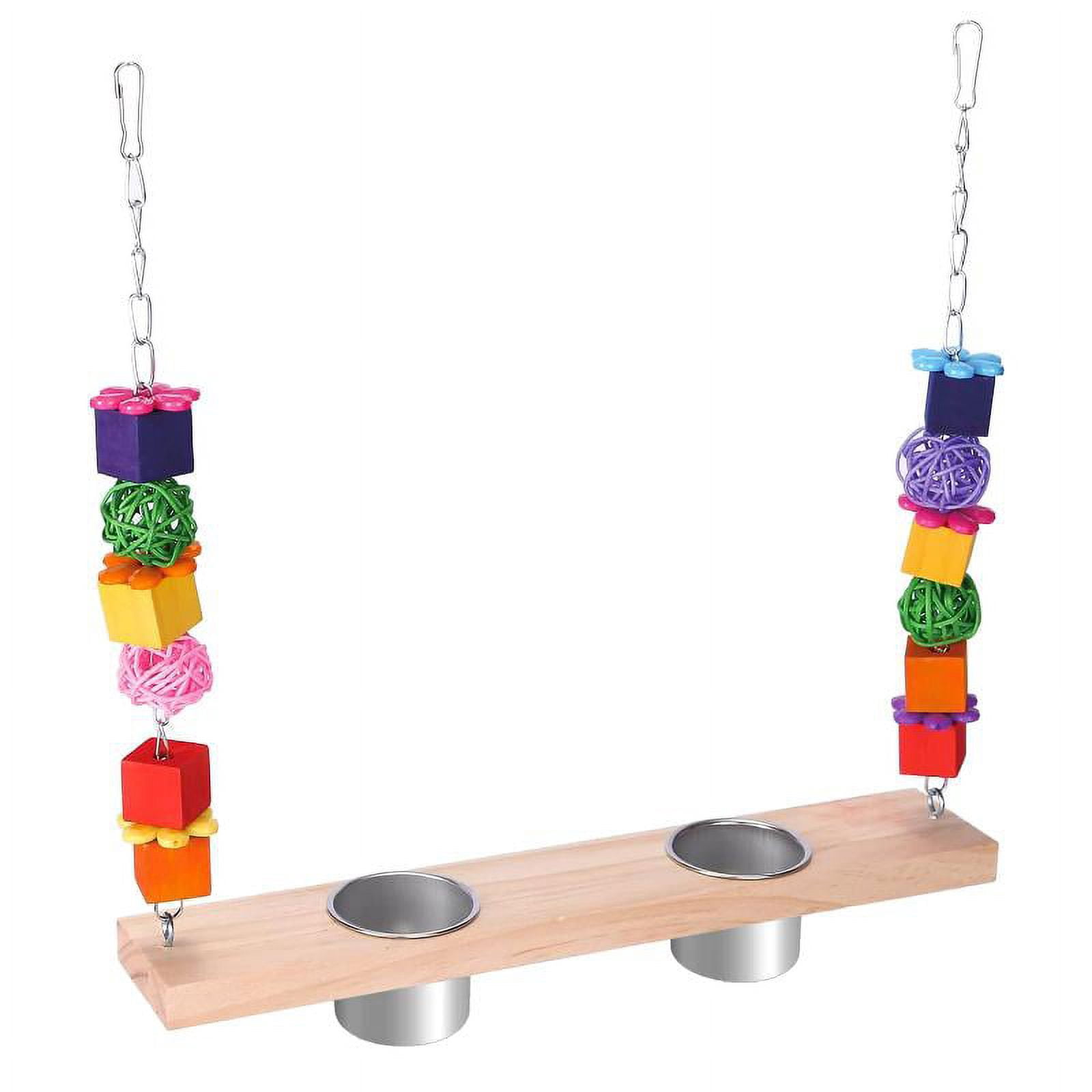 Bird Feeding Dish Cups with Perch Stand Hang Stainless Steel Parrot ...