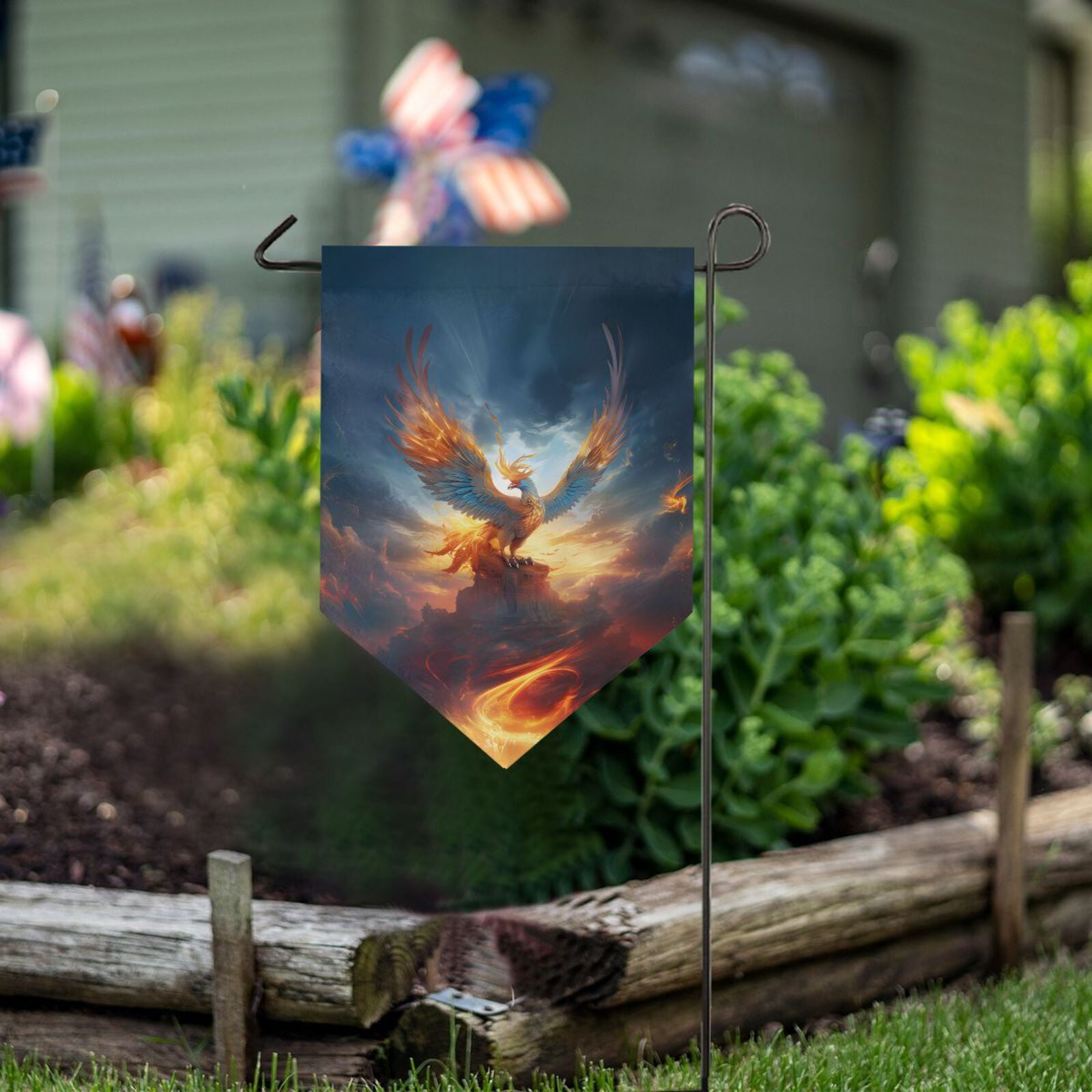 Bird Fire Sky Garden Flag 18" x 12.5" Double Sided Yard Lawn Outdoor ...