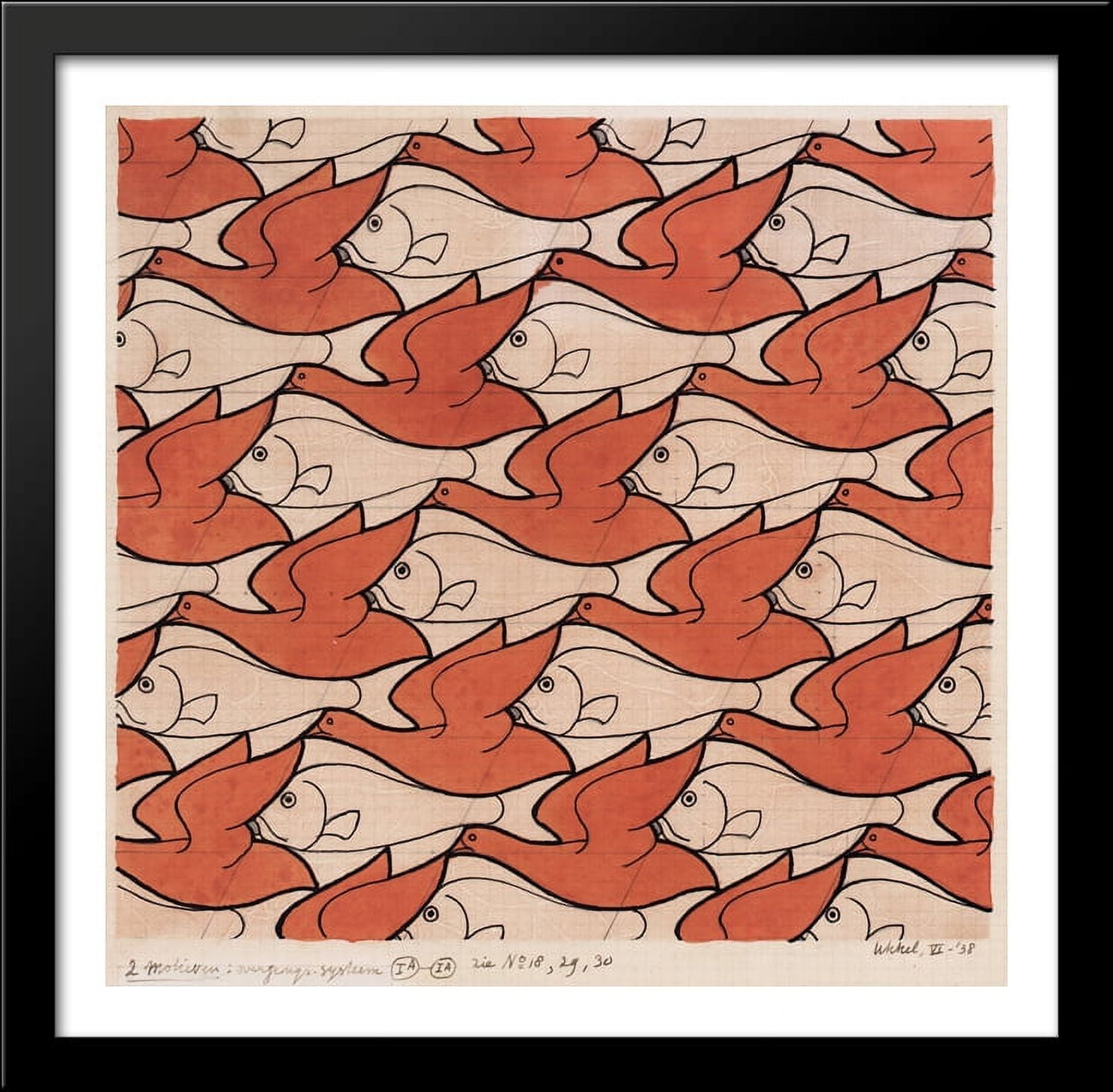 Bird Fish 28x28 Large Black Wood Framed Print Art by M.C. Escher ...