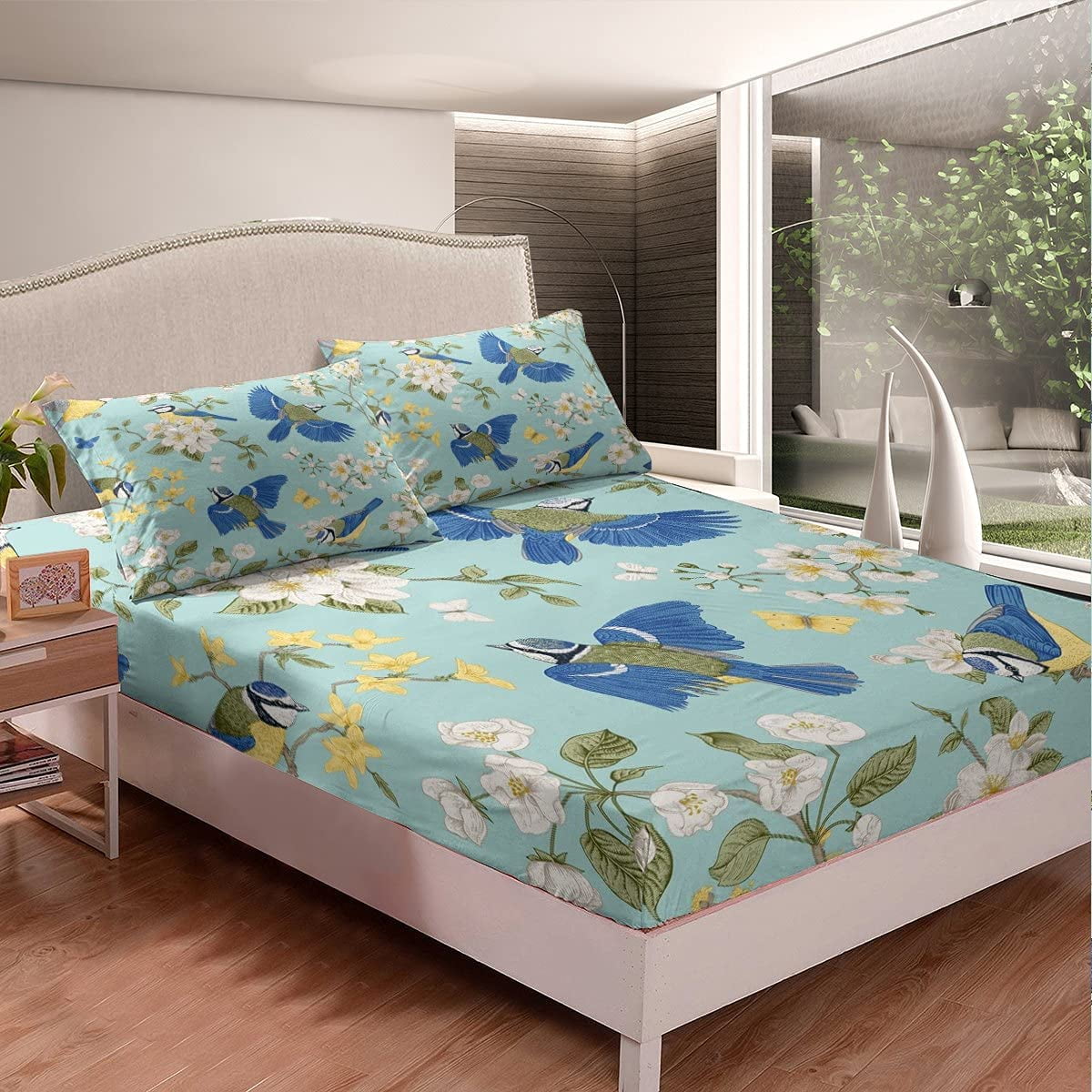 Bird Fitted Sheet King Twin Full Size Polyester Bed Cover Cute Wild ...