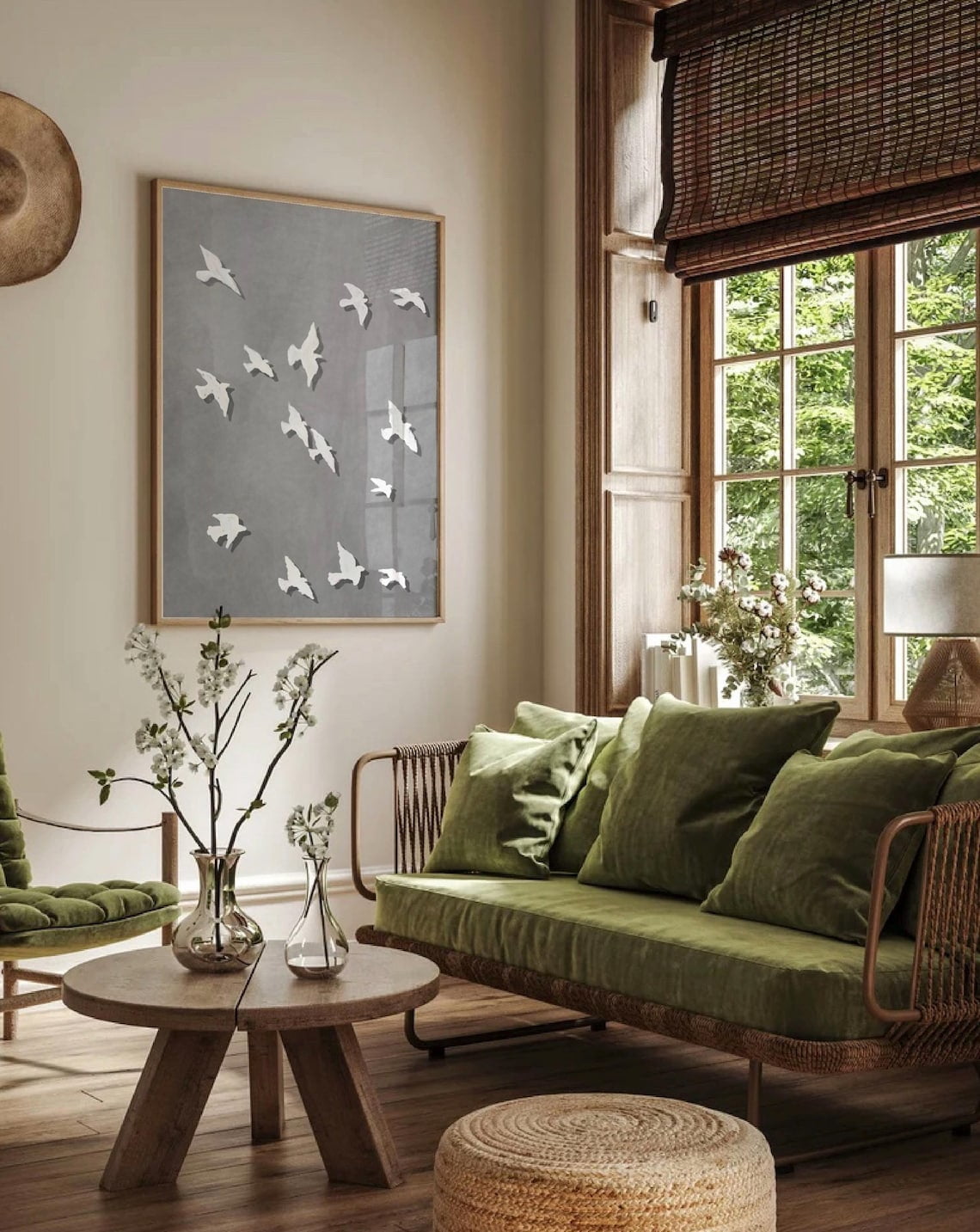 Bird Flock Art Print, Abstract Birds Wall Art, Gray White Modern ...