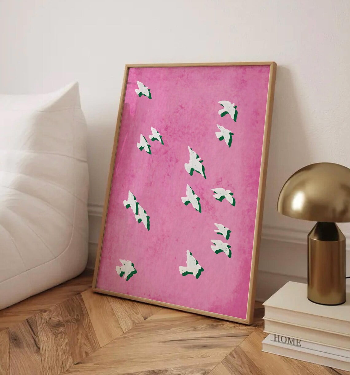 Bird Flock Wall Art, Preppy Pink Sky Poster, Birds Abstract Animal Art ...