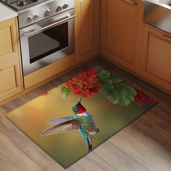 Bird Floral 2x3 Rug for Entryway Front Door Kitchen Sink Area, Red ...