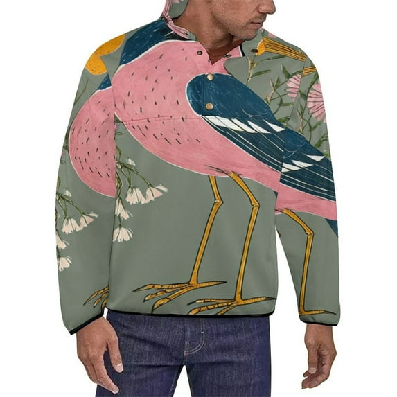 Bird Floral Art Print Men's Stand Collar Sweater Long Sleeve Clothing ...