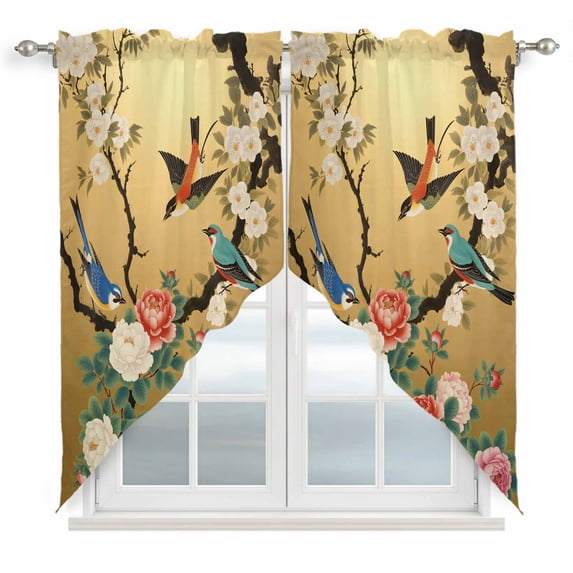 Bird Floral Branch Swag Curtain Valance for Window 2 Panels Vintage ...
