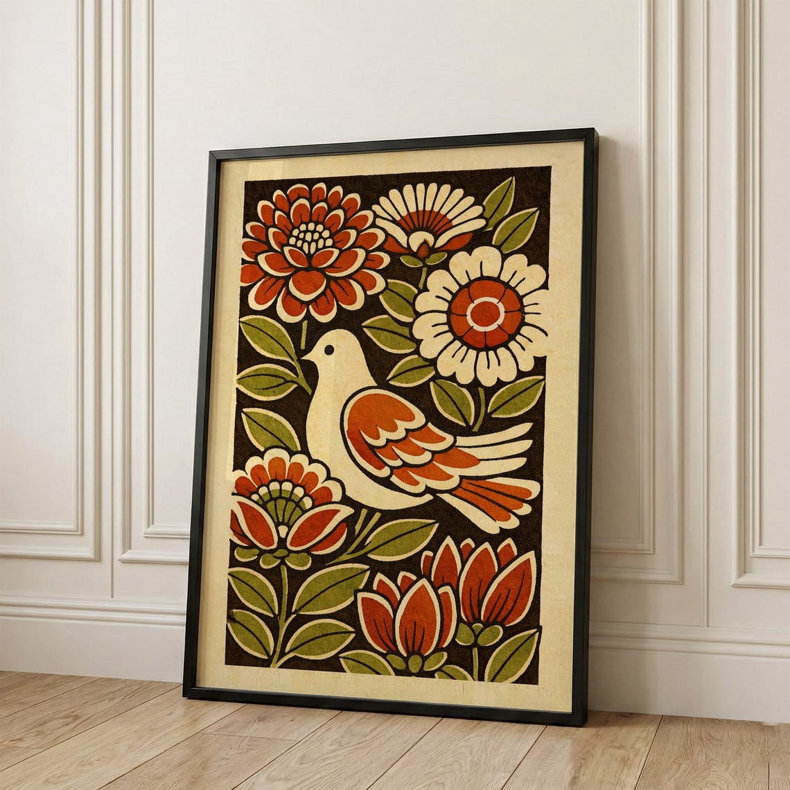 Bird Floral Folk Botanical Nature Poster Unframed Paper Print - Walmart.com