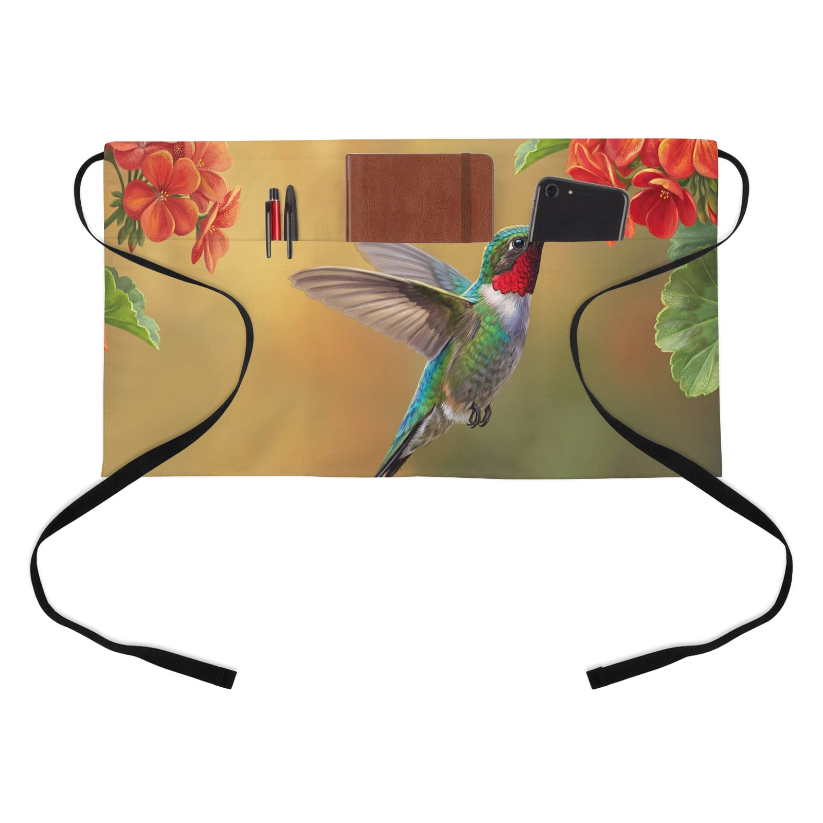 Bird Floral Kitchen Restaurant Half Waist Apron, Red Flower Hummingbird ...