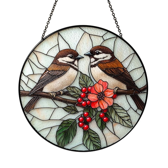 Bird Floral Nature Stained Glass Style Acrylic Window Suncatcher Decor ...