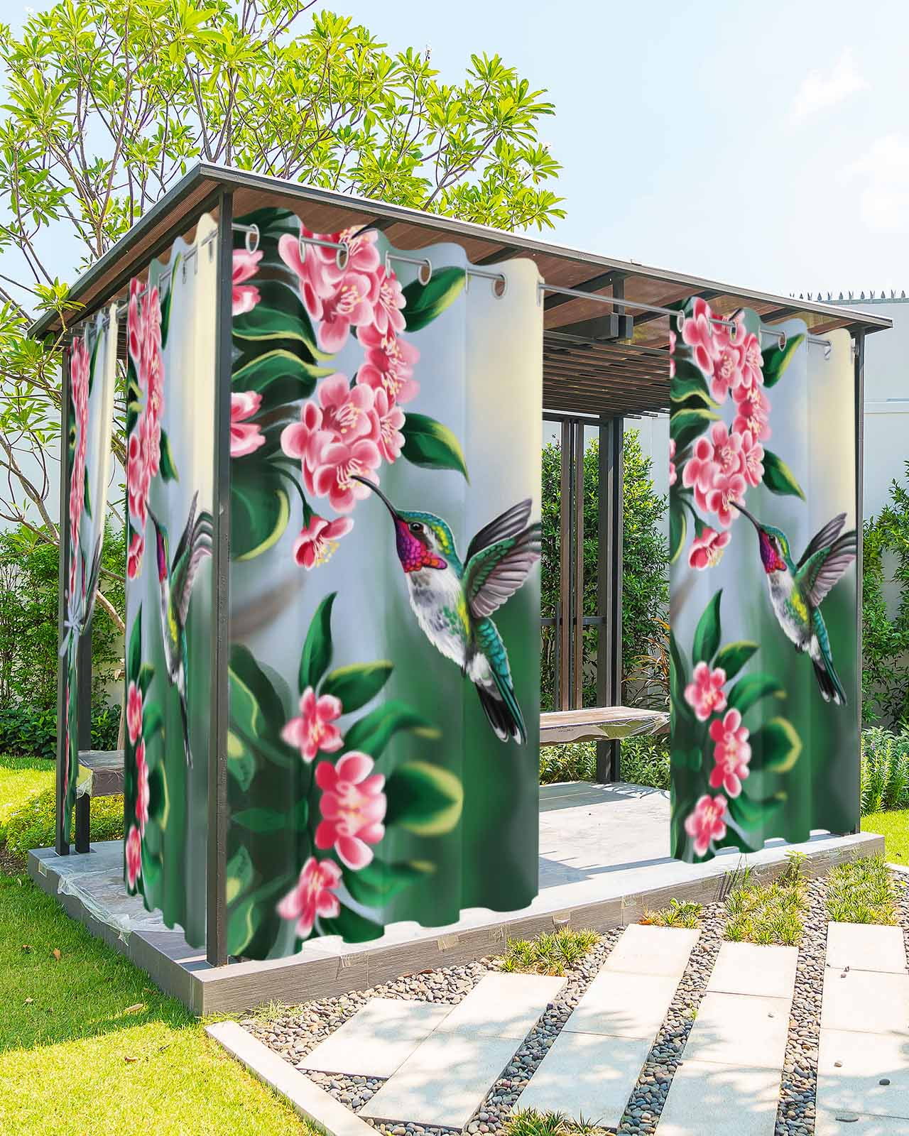 Bird Floral Outdoor Curtains for Patio, Hummingbird Spring Decorative ...