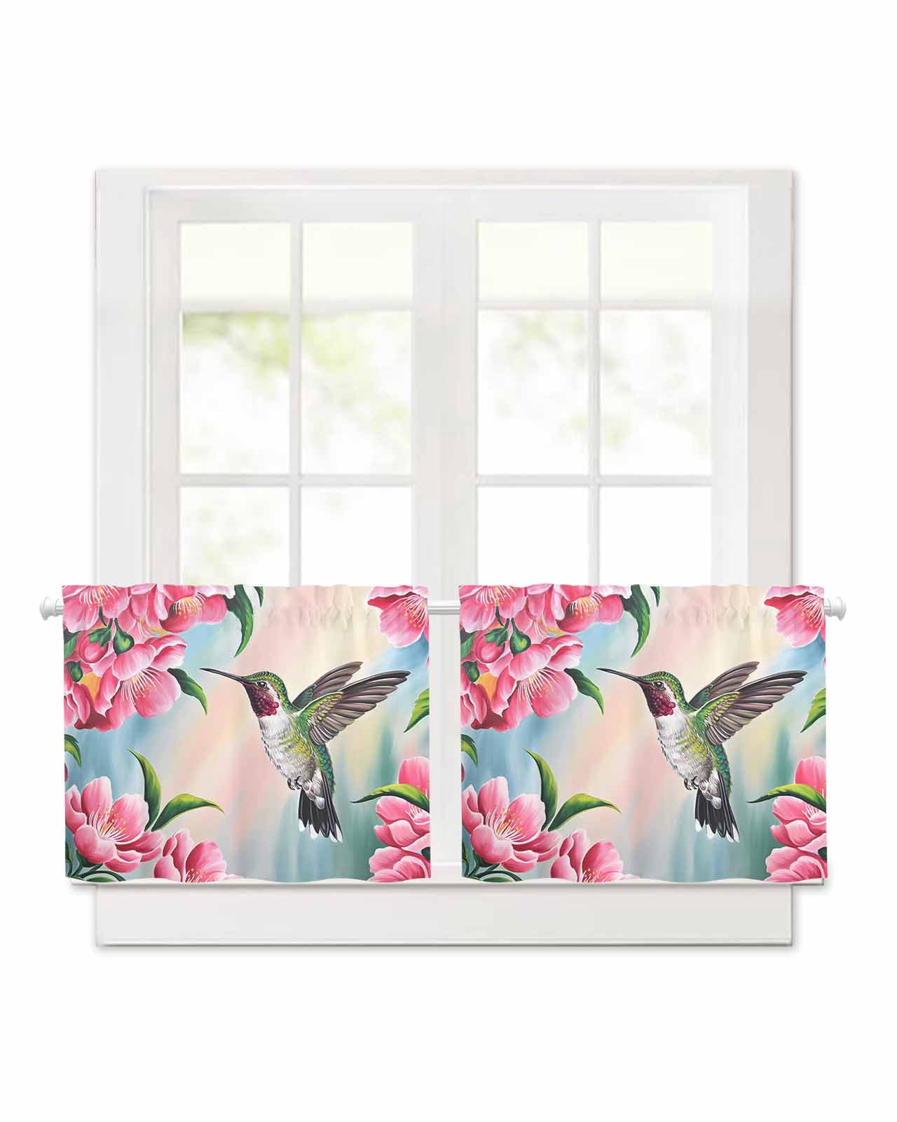 Bird Floral Short Blackout Curtains 24 Inch Long Hummingbird Spring ...