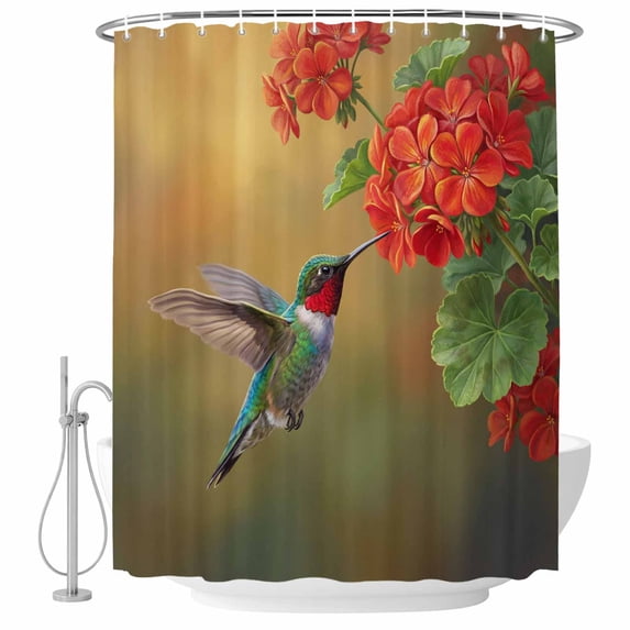 Bird Floral Shower Curtain for Bathroom, Red Flower Hummingbird Spring ...