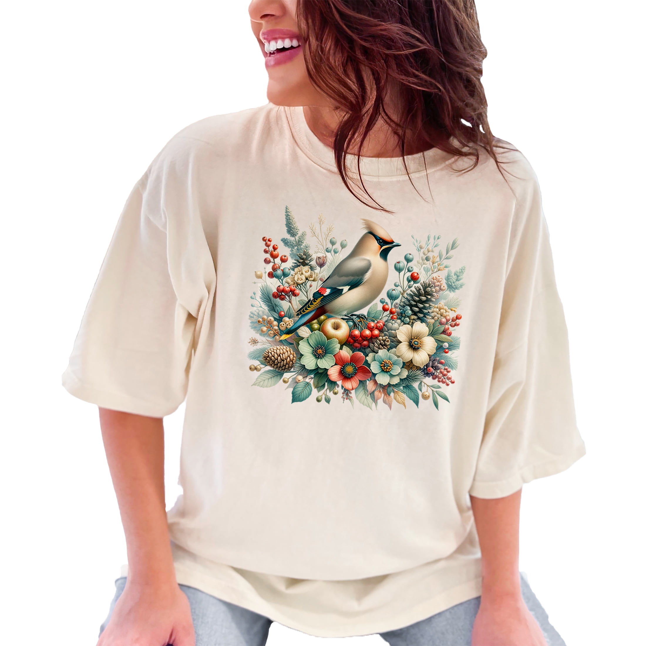 Bird and Floral T-Shirt, Nature Inspired Graphic Tee, Wildlife Art ...
