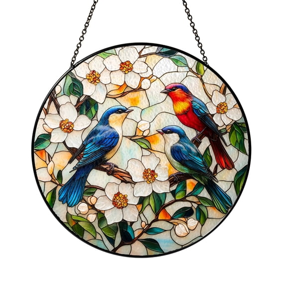 Bird Floral Themed Stained Glass Style Suncatcher for Window Decor ...