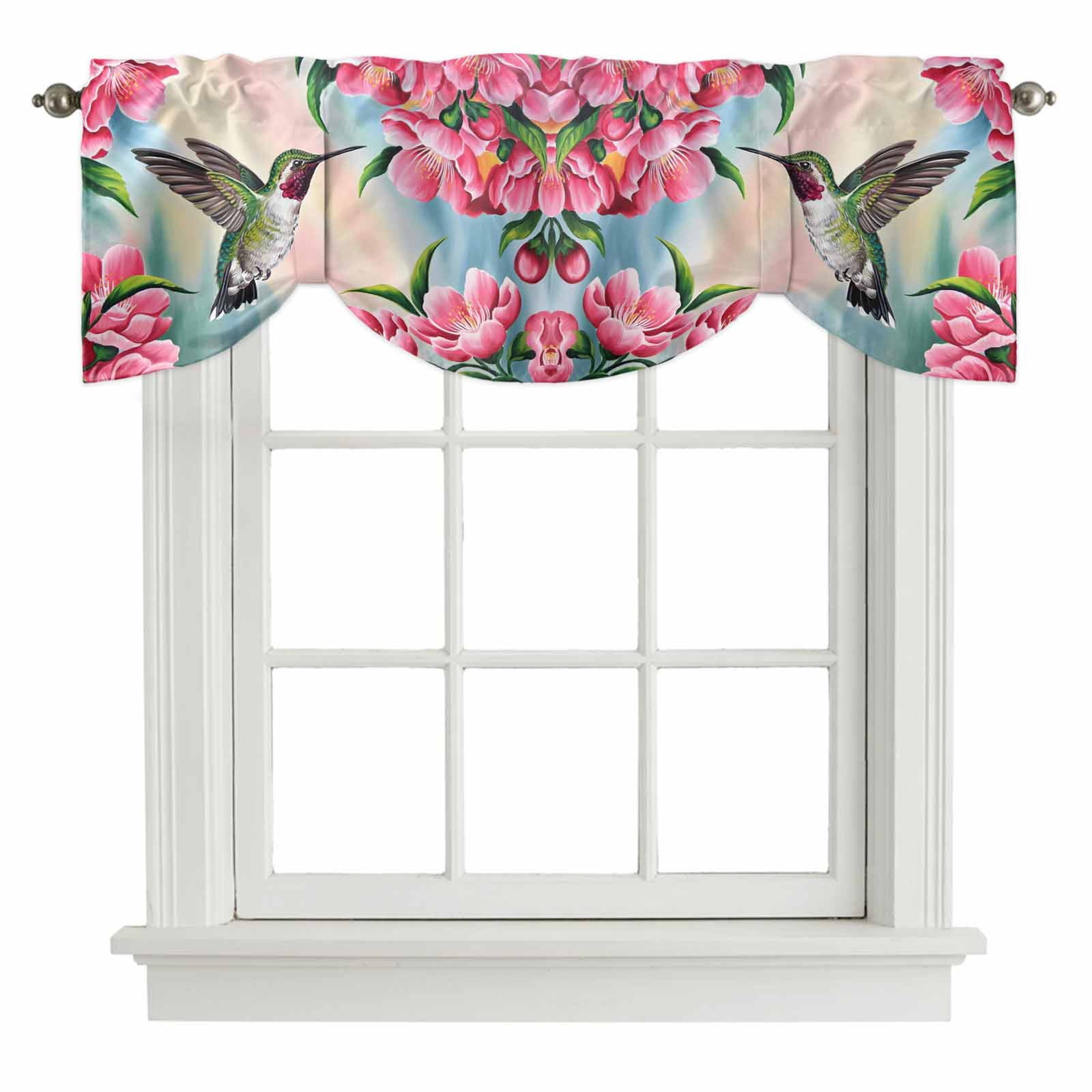 Bird Floral Tie Up Valance for Windows, Hummingbird Spring Decorative ...