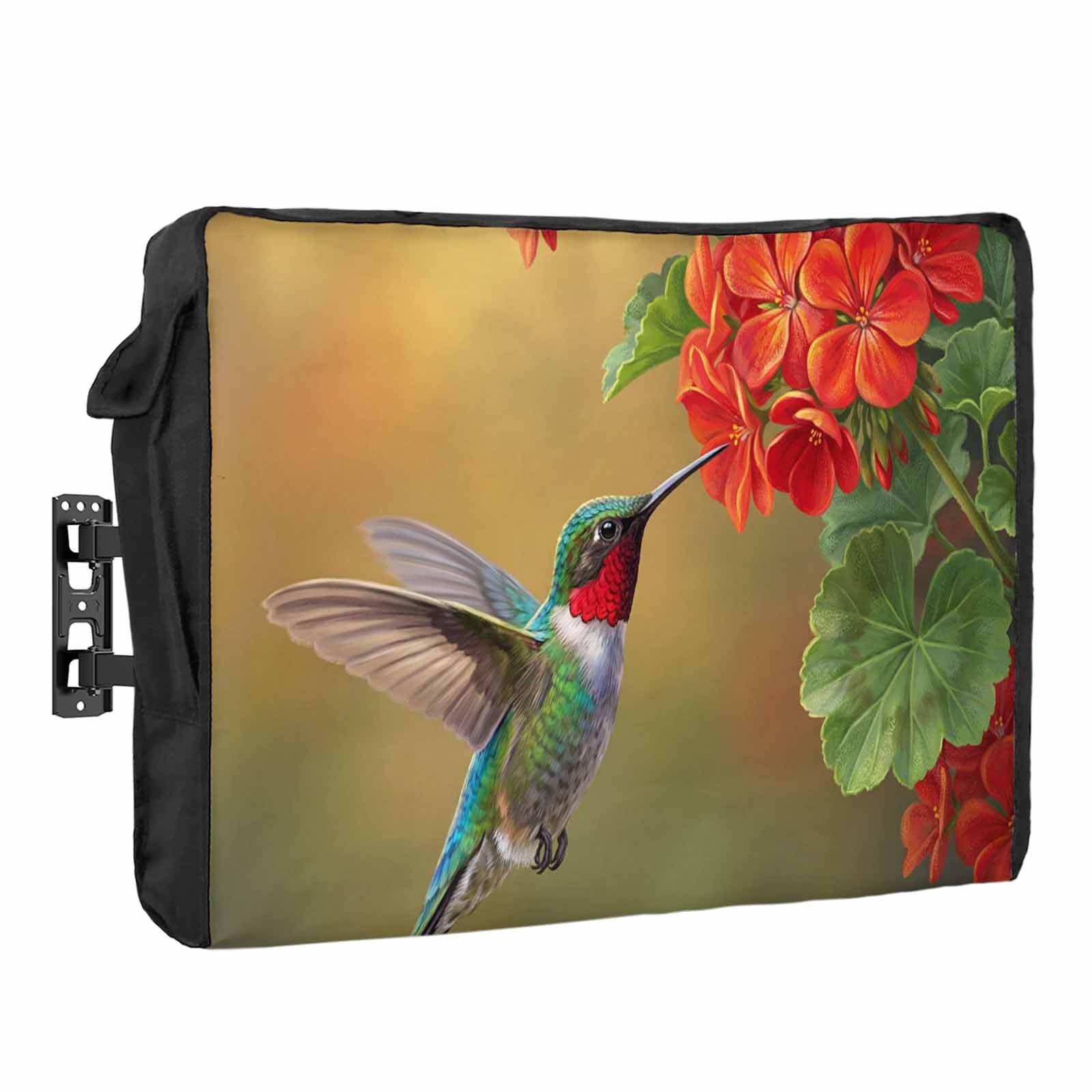 Bird Floral Waterproof Outdoor TV Cover, Red Flower Hummingbird Spring ...