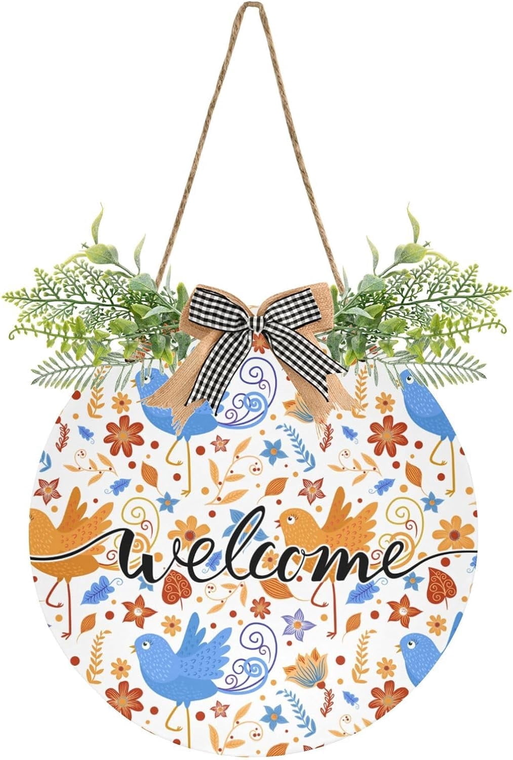 Bird Flower Leaf Welcome Sign Farmhouse Front Porch Door Hanging ...