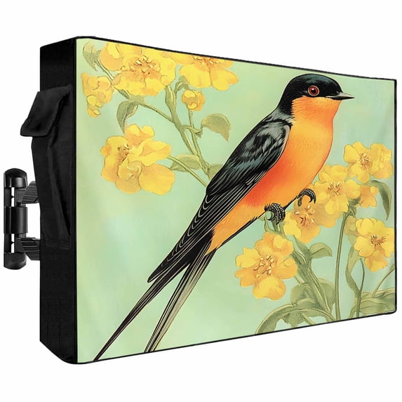 Bird Flower Outdoor TV Cover 48 to 50 inch Yellow Flowers Retro ...