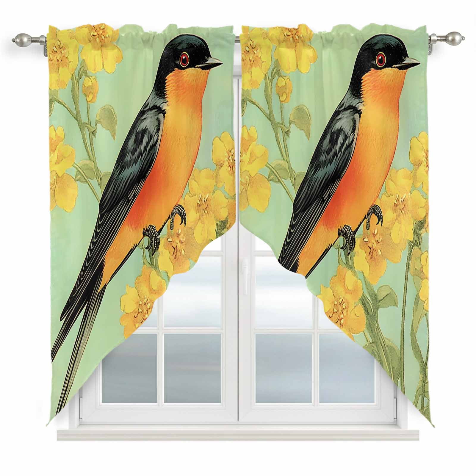 Bird Flower Swag Valances for Windows 36 inches Long, Yellow Flowers ...
