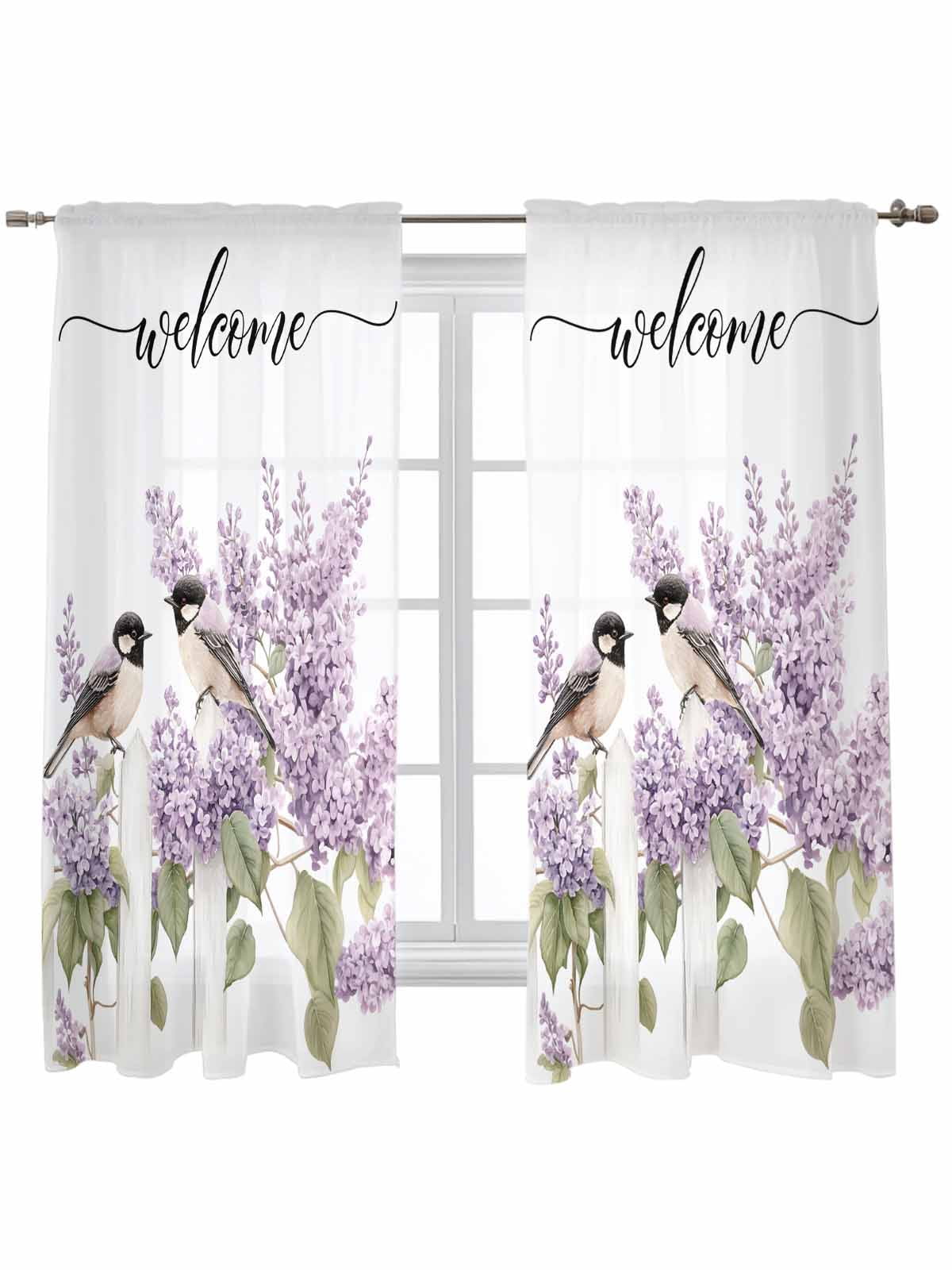 Bird Flowers Curtains 72 Inch Length,Sheer Curtains for Bedroom Living ...