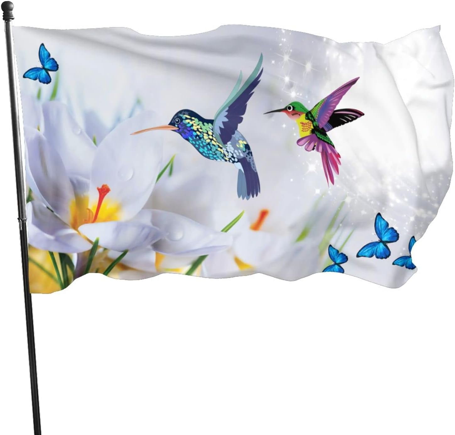 Bird Flowers Spring Swirls Hummingbird Flag - 3Ply Polyester, Heavy ...