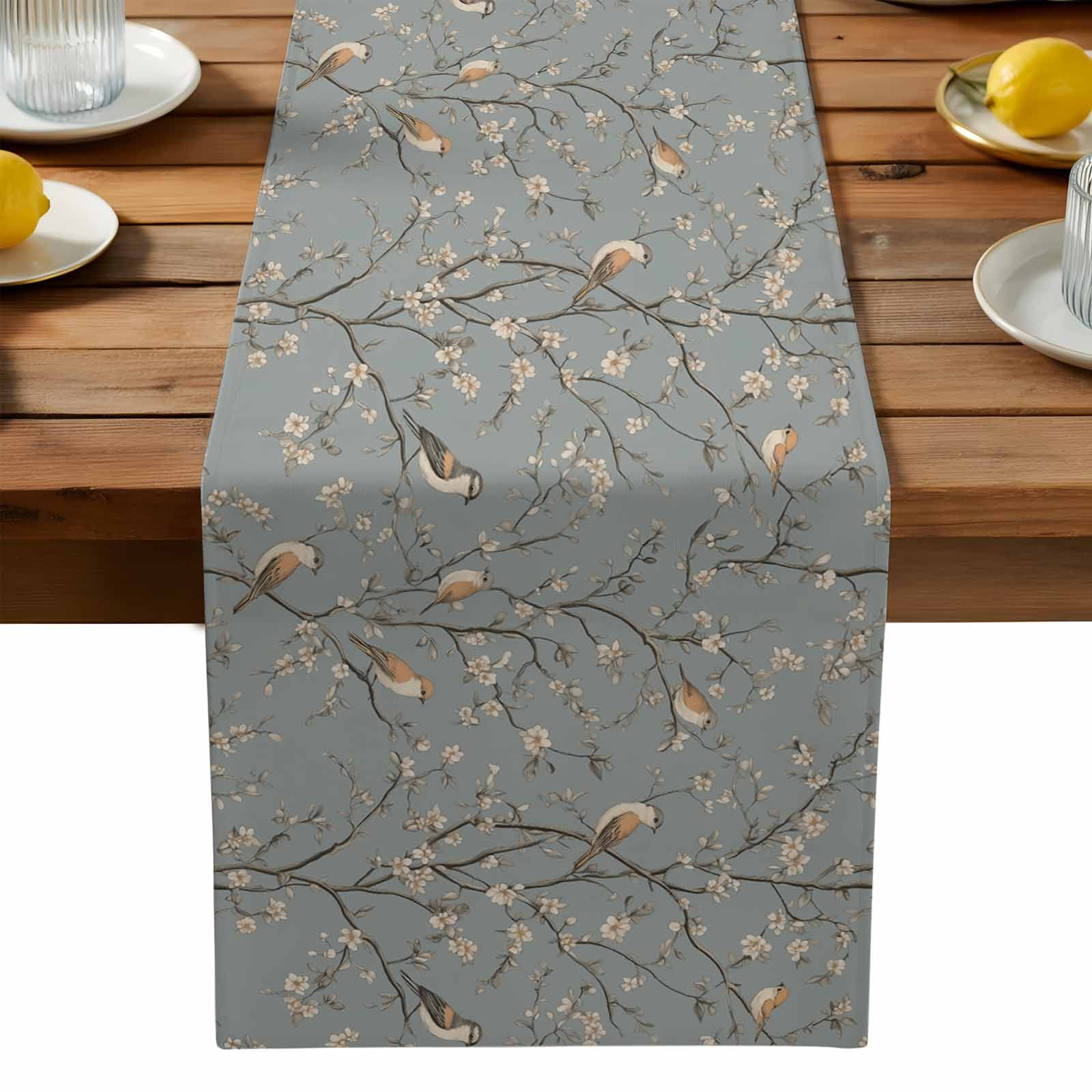 Bird Flowers Table Runner, Branch Vintage Kitchen Table Runners Dress ...