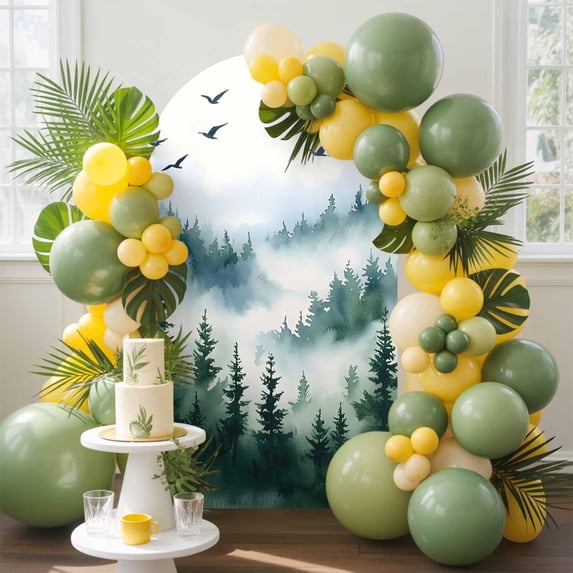 Bird Fog Forest Arch Backdrop Cover, 4FT, Abstract Spring Black Green ...