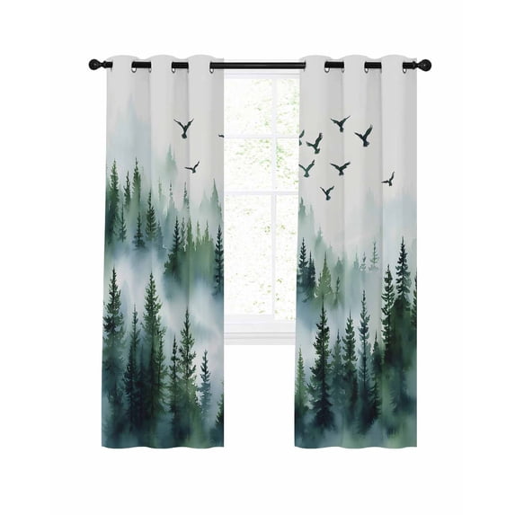 Bird Fog Forest Blackout Curtains 45 Inch Length Abstract Spring Dark ...