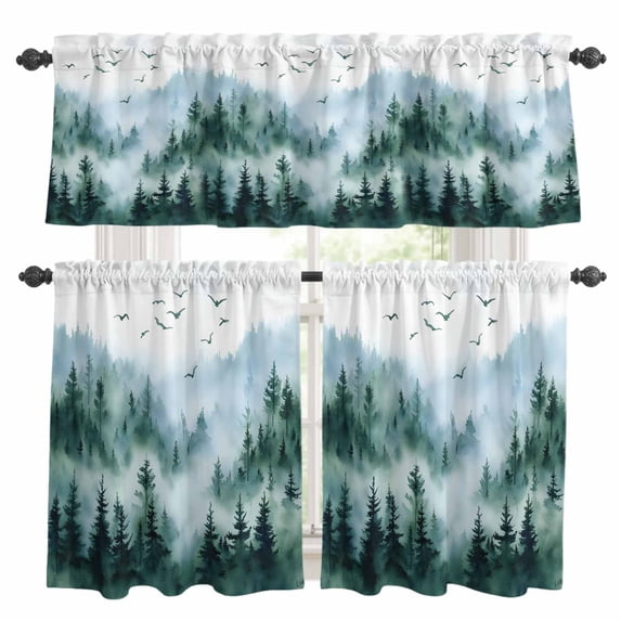 Bird Fog Forest Kitchen Curtains and Valances Set, Abstract Spring ...