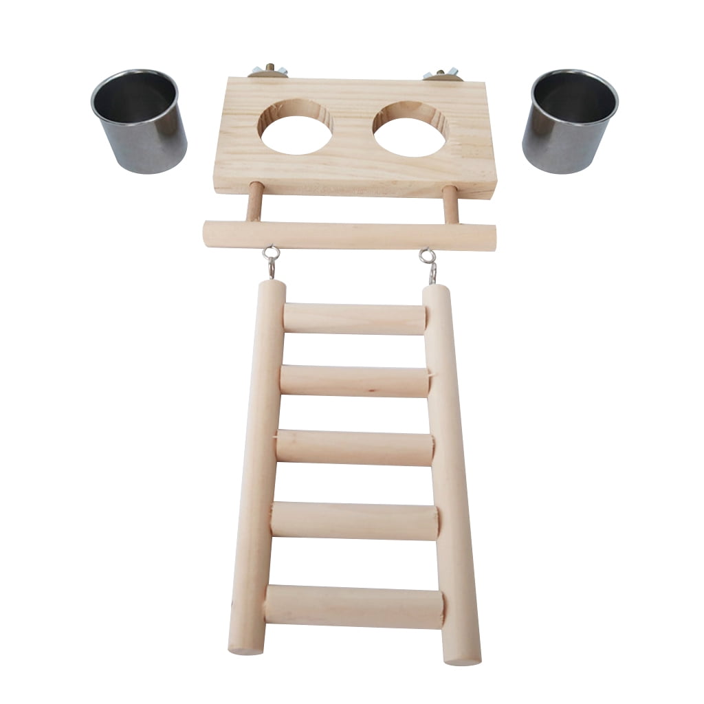 Bird Food Dish Stainless Steel with Platform and Ladder Toy Easy to ...