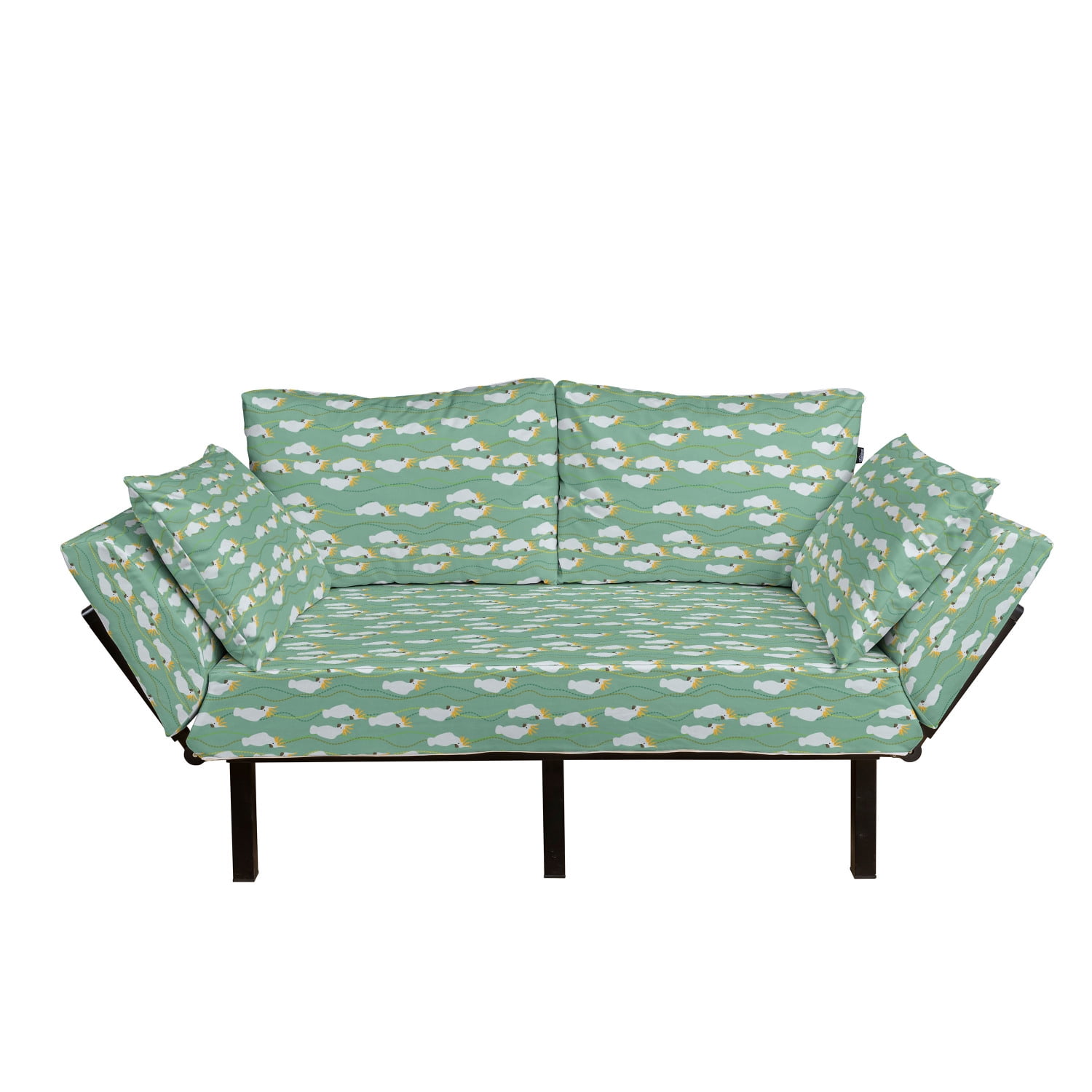 Bird Futon Couch, Vertical Wavy Dashed Lines with Cartoon Cockatoo ...