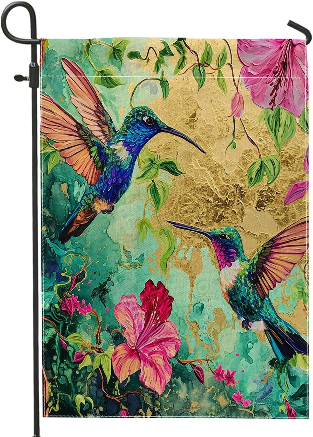 Bird Garden Flag Hummingbird Floral Leaf Tropical Nature Modern Oil ...