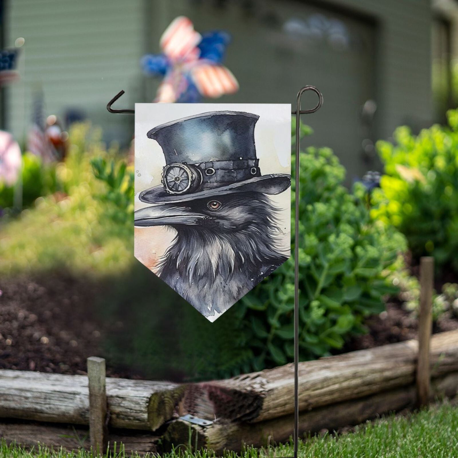 Bird Hat Black Garden Flag 18" x 12.5" Double Sided Yard Lawn Outdoor ...