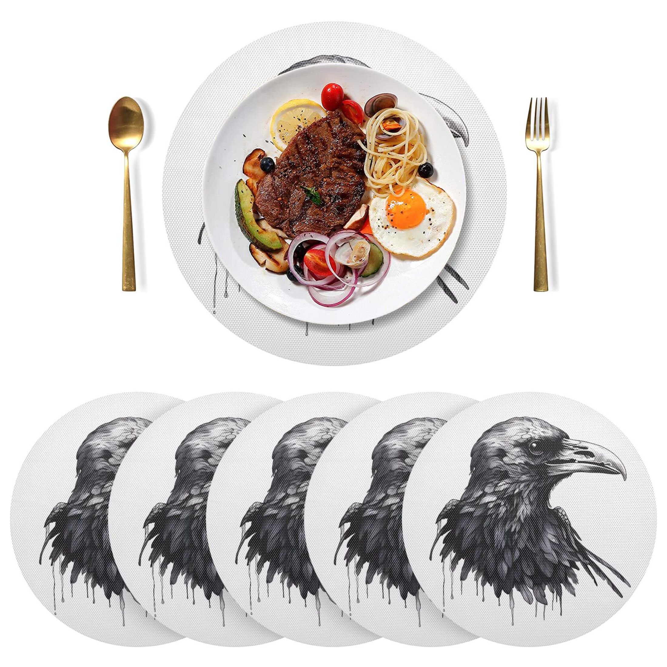 Bird Head Black Black Round Placemats Plate Mats 15 Inch Non-Slip Heat ...