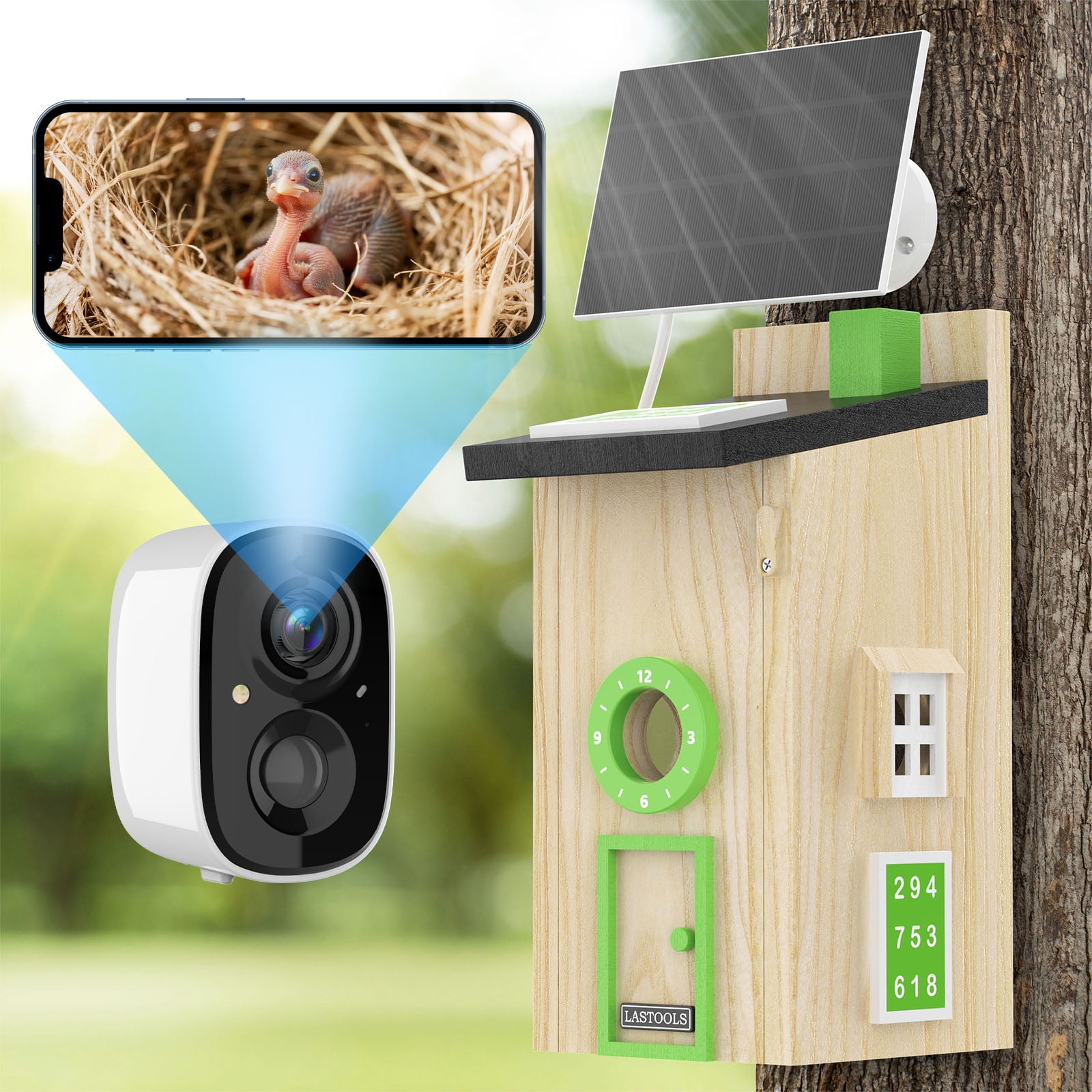 Bird House with Camera - 2K HD Solar Wooden Smart Bird nest Watch Birds ...