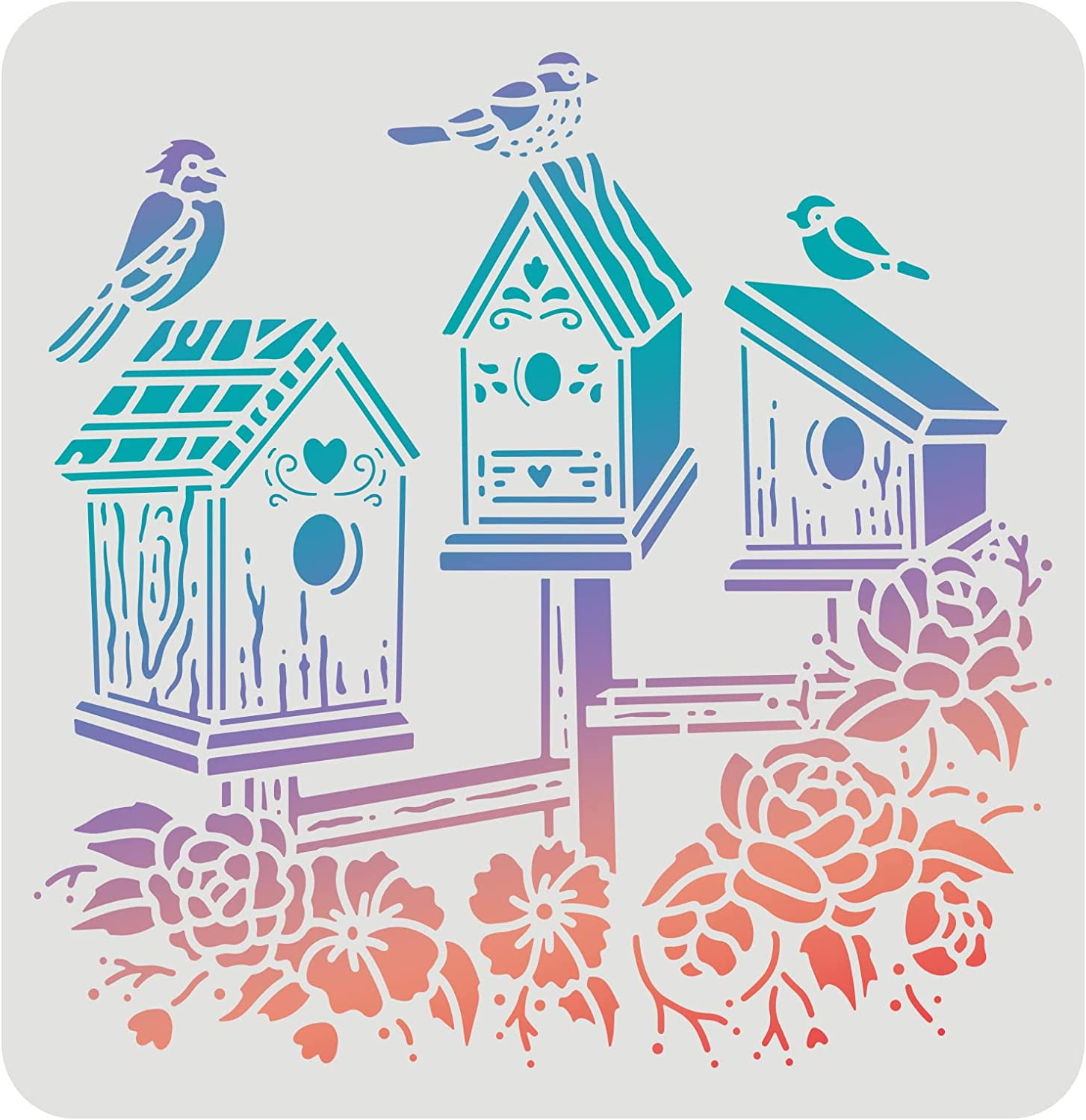Bird House Drawing Painting Stencils Templates (11.8x11.8inch) Square ...