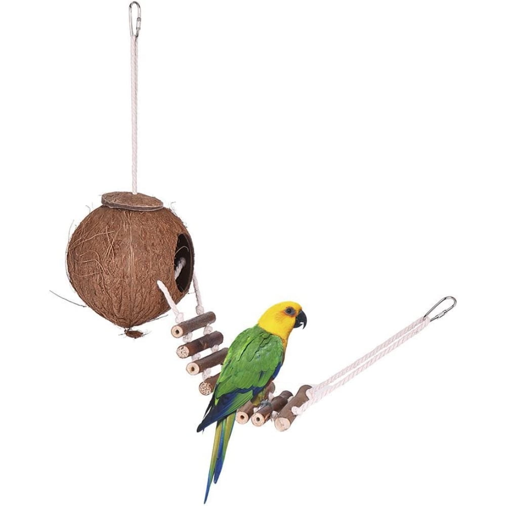 Bird House Nest Coconut Hideaway Perch with Ladder Bird Cage ...