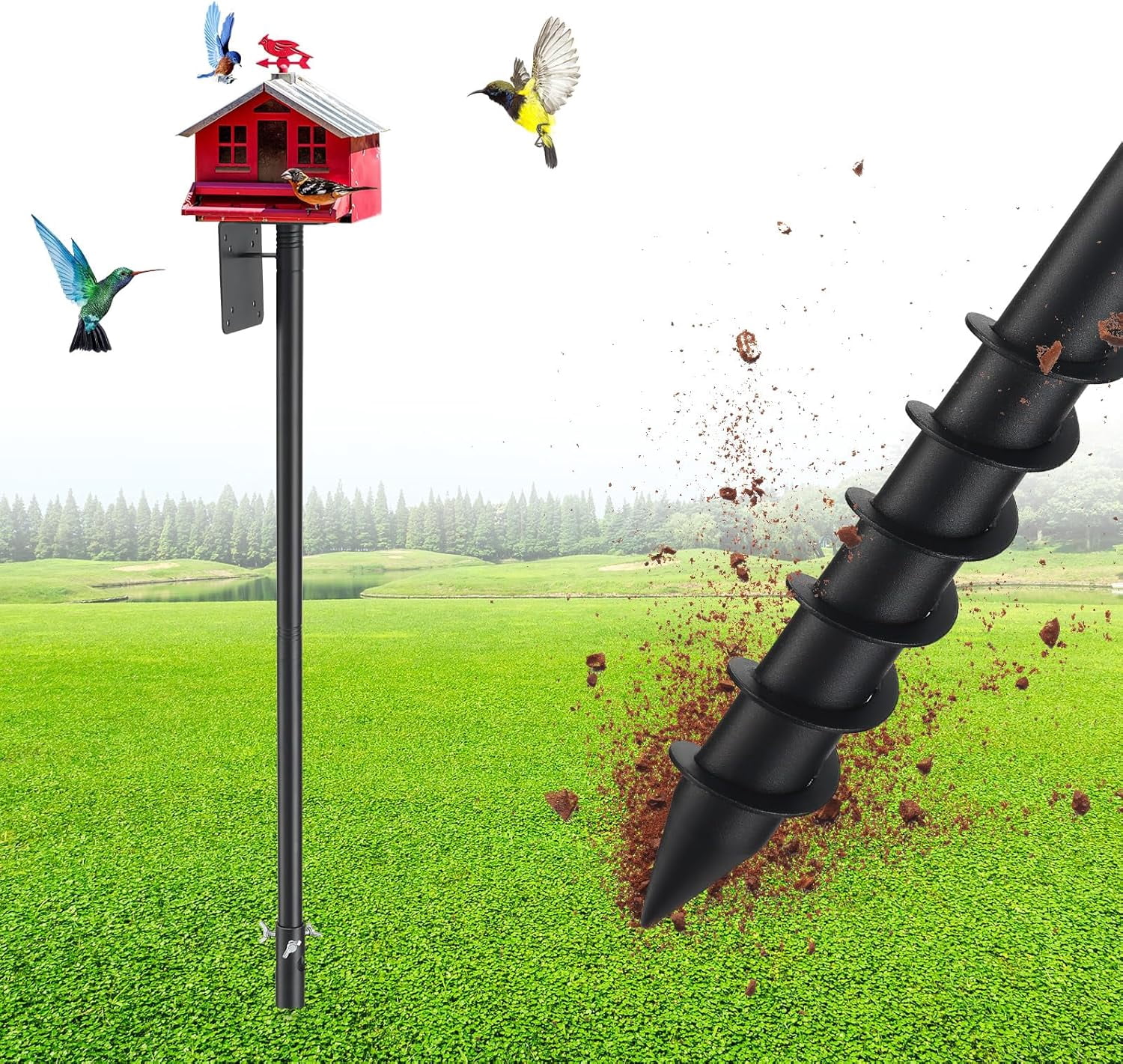 Bird House Pole, 60" Adjustable Bird Feeder Pole with Stand Stake ...