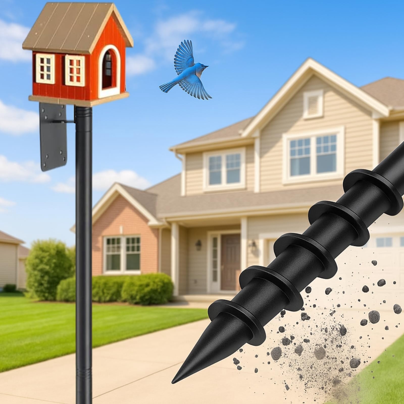 AEASKIEY Bird Feeder Pole, 75" Adjustable Heavy Duty Bird House Pole ...