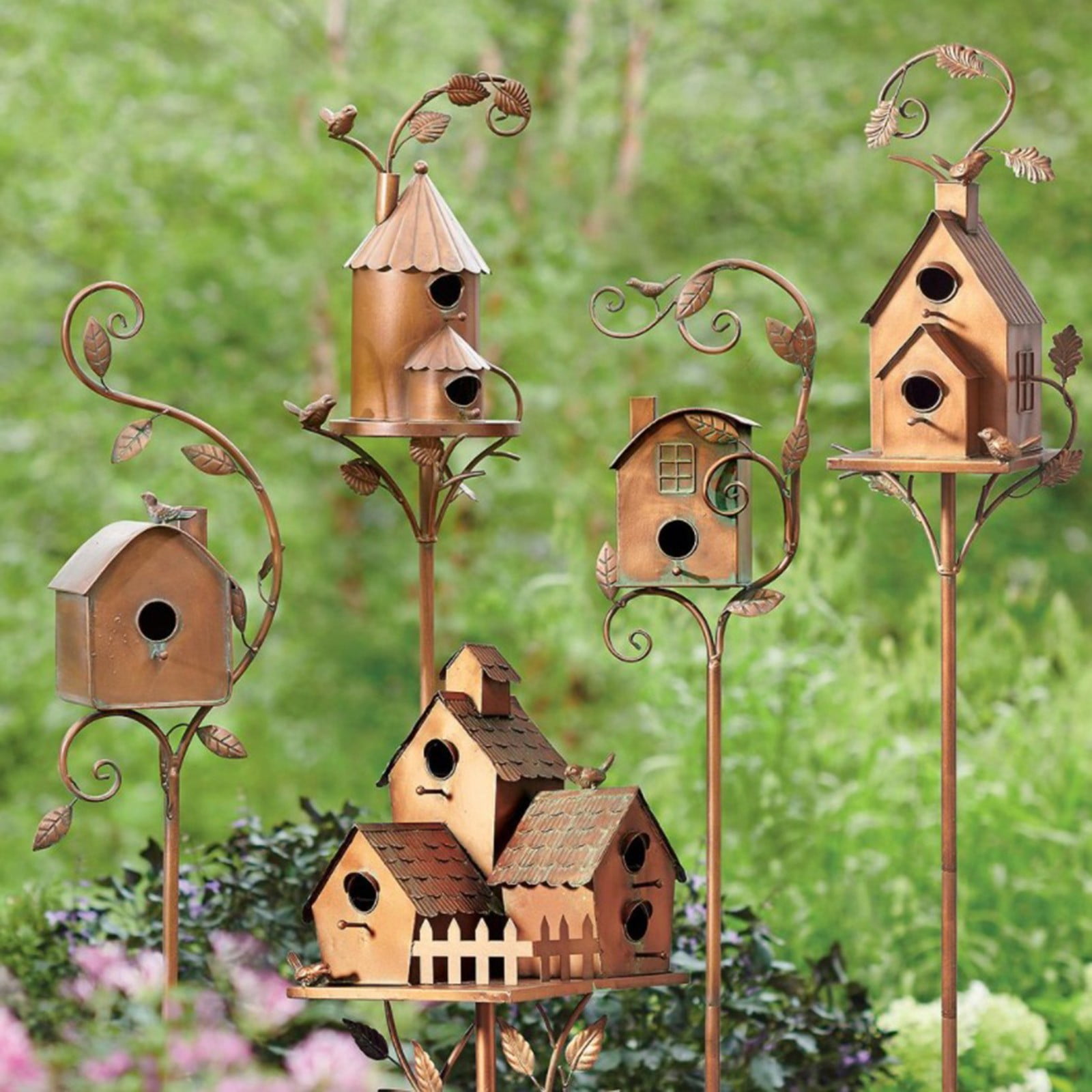 Bird House with Pole, Copper Cottage Stake, Large for Yard & Ground ...